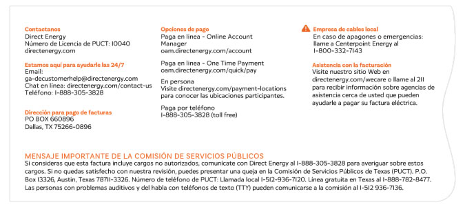 Guía para entender tu factura | Direct Energy
